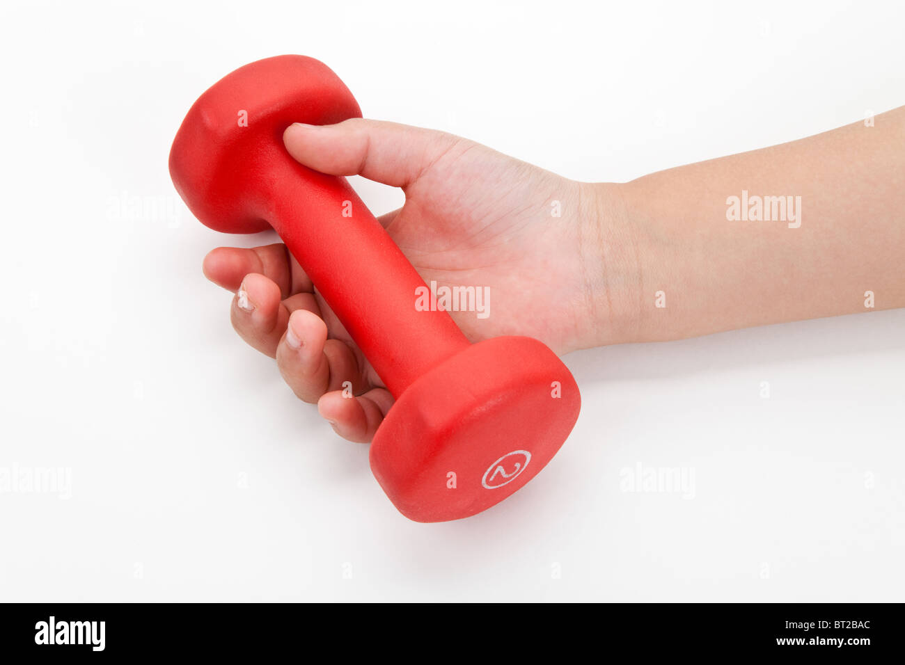 Hand holding a Red Dumbbell close up shot Stock Photo - Alamy