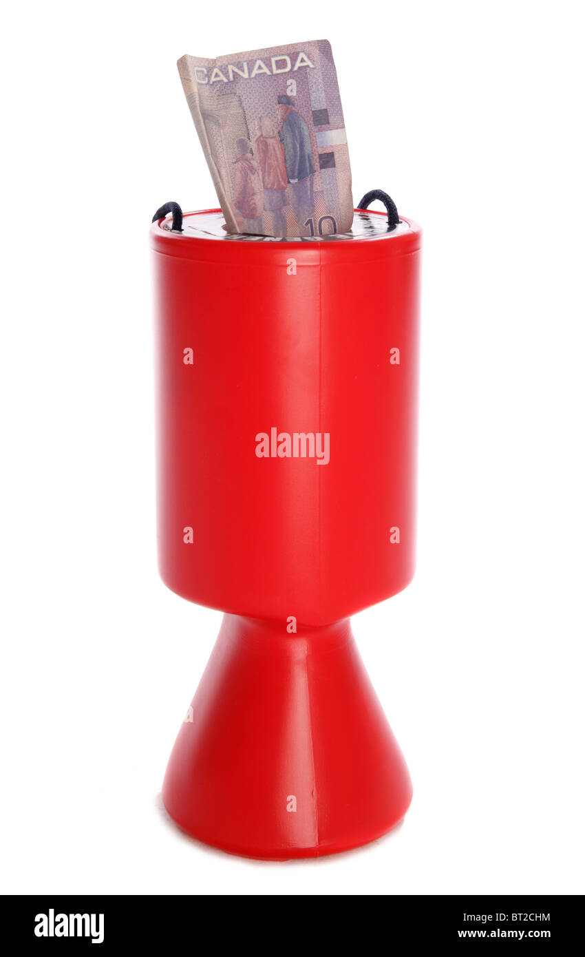 Charity collection container with Canadian dollars studio cutout Stock ...