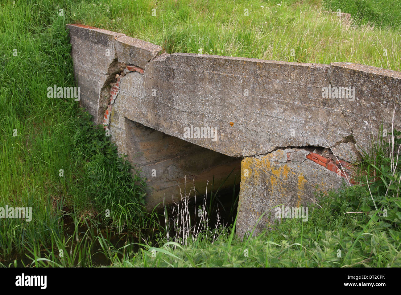 Collapsed bridge, across large drainage, dyke/ditch, old agricultural ...