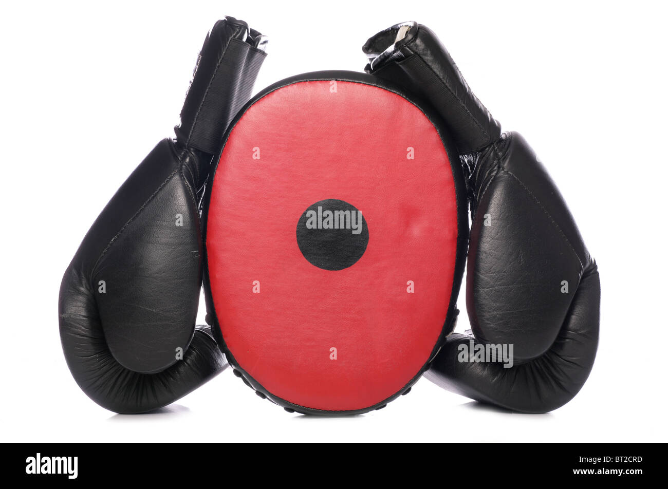 Boxing gloves and pad studio cutout Stock Photo - Alamy