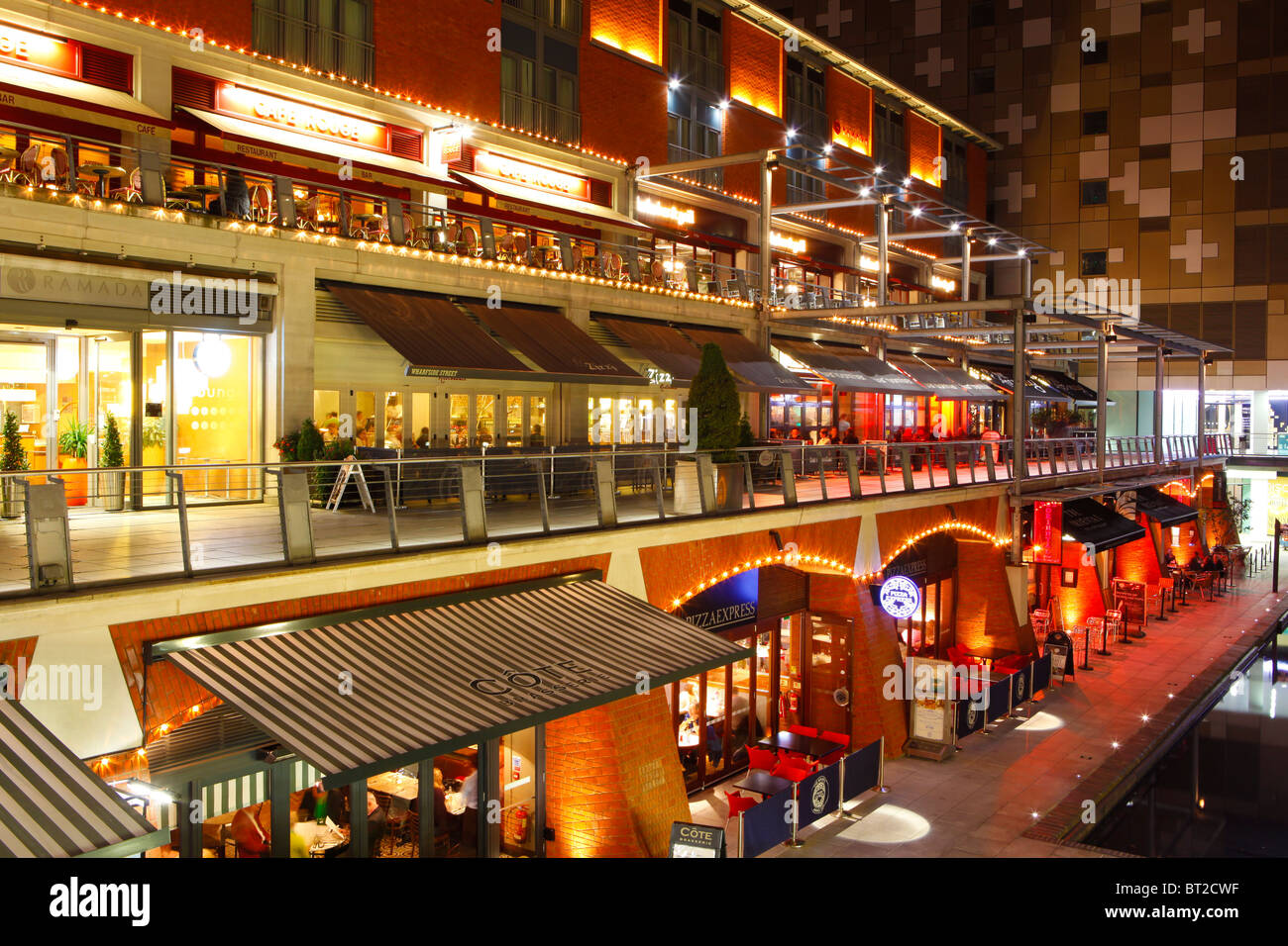 The Mailbox development at night, showing bars and restaurants along ...