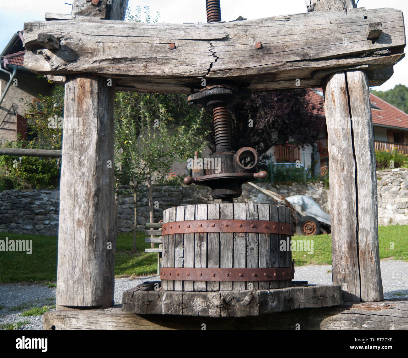 Old broken apple press used for making cider outside the Musee de la ...