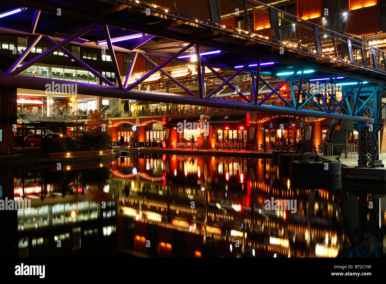 The Mailbox development at night, showing bars and restaurants along ...