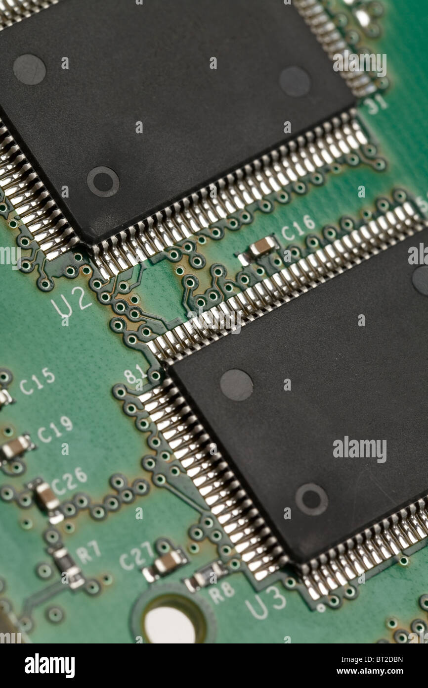 green Circuit Board close up shot Stock Photo - Alamy