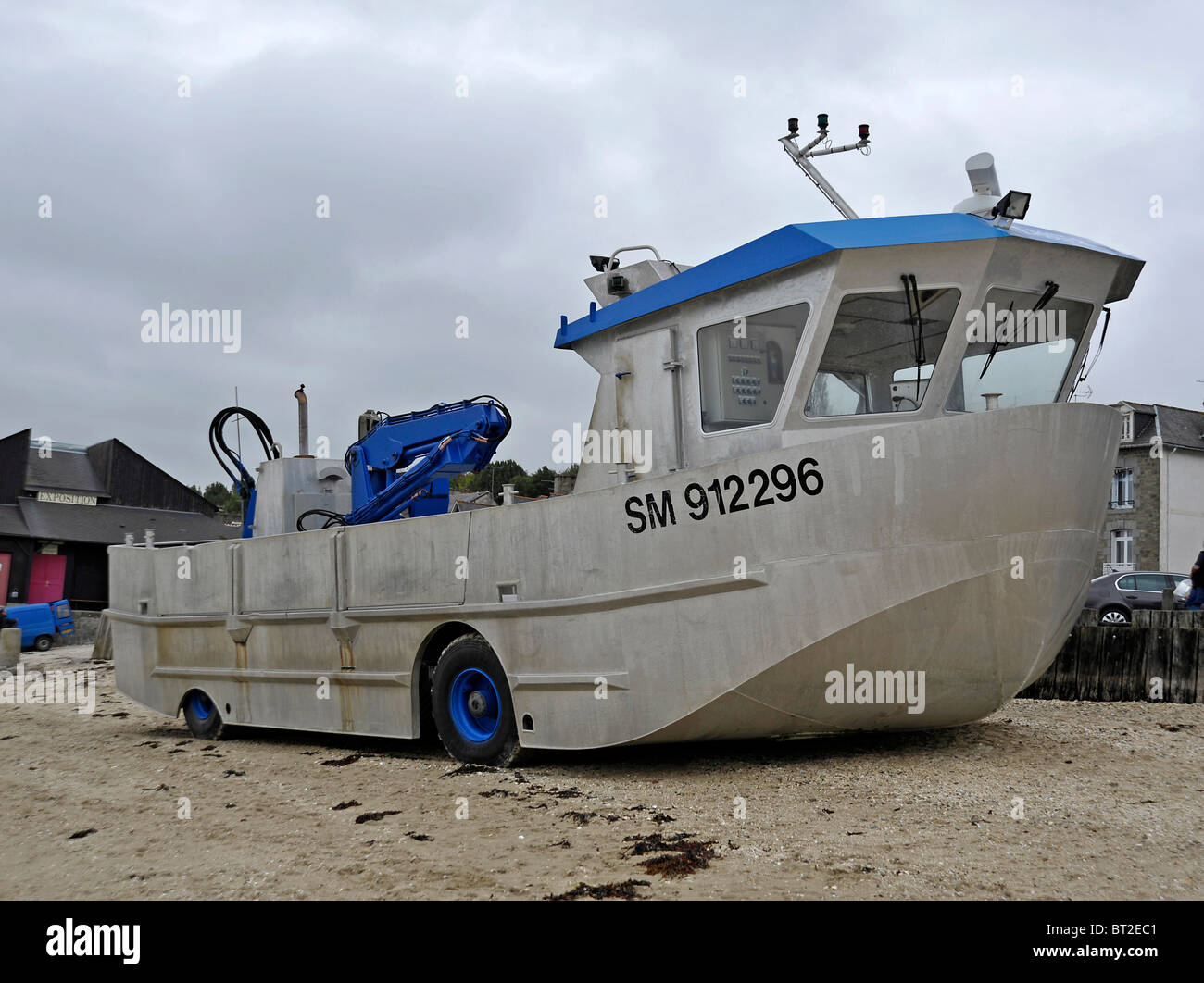 Amphibian mussel oyster boat in Saint-Malo Brittany France Stock Photo ...