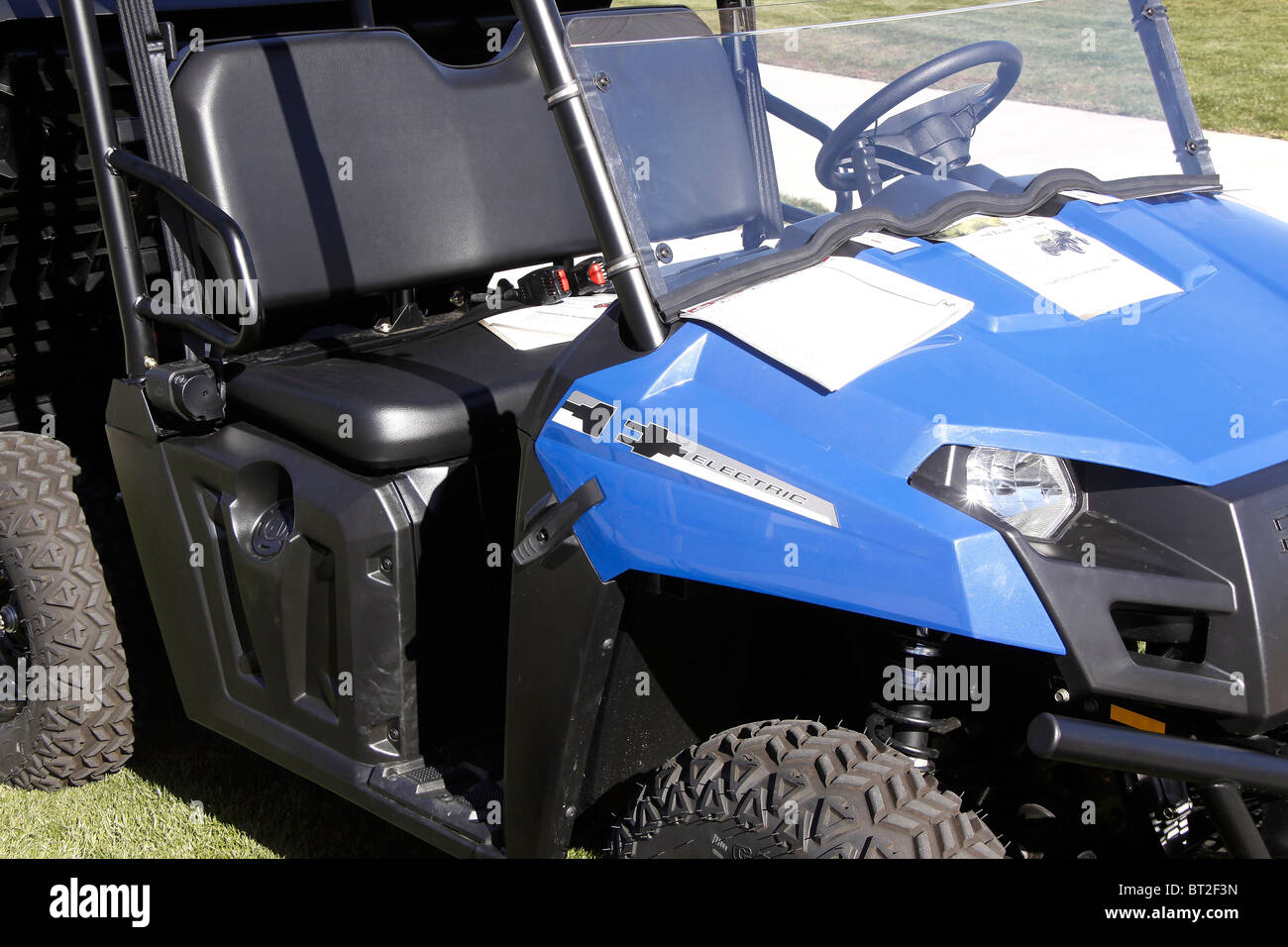 Close up stock photo of an electric ATV on display promoting ...