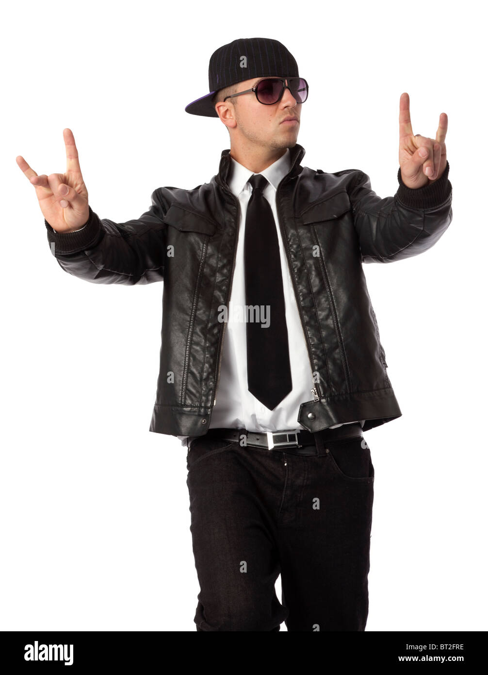 Stylish young adult hip hop male on white background Stock Photo - Alamy