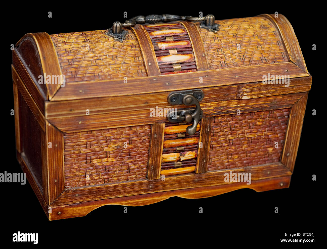 Wooden ancient chest on the black background Stock Photo - Alamy