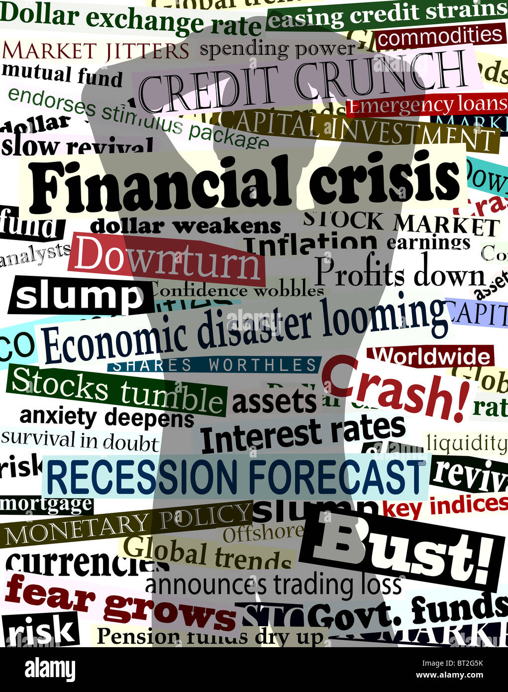 Background illustrated design of economic headlines with man's shadow ...