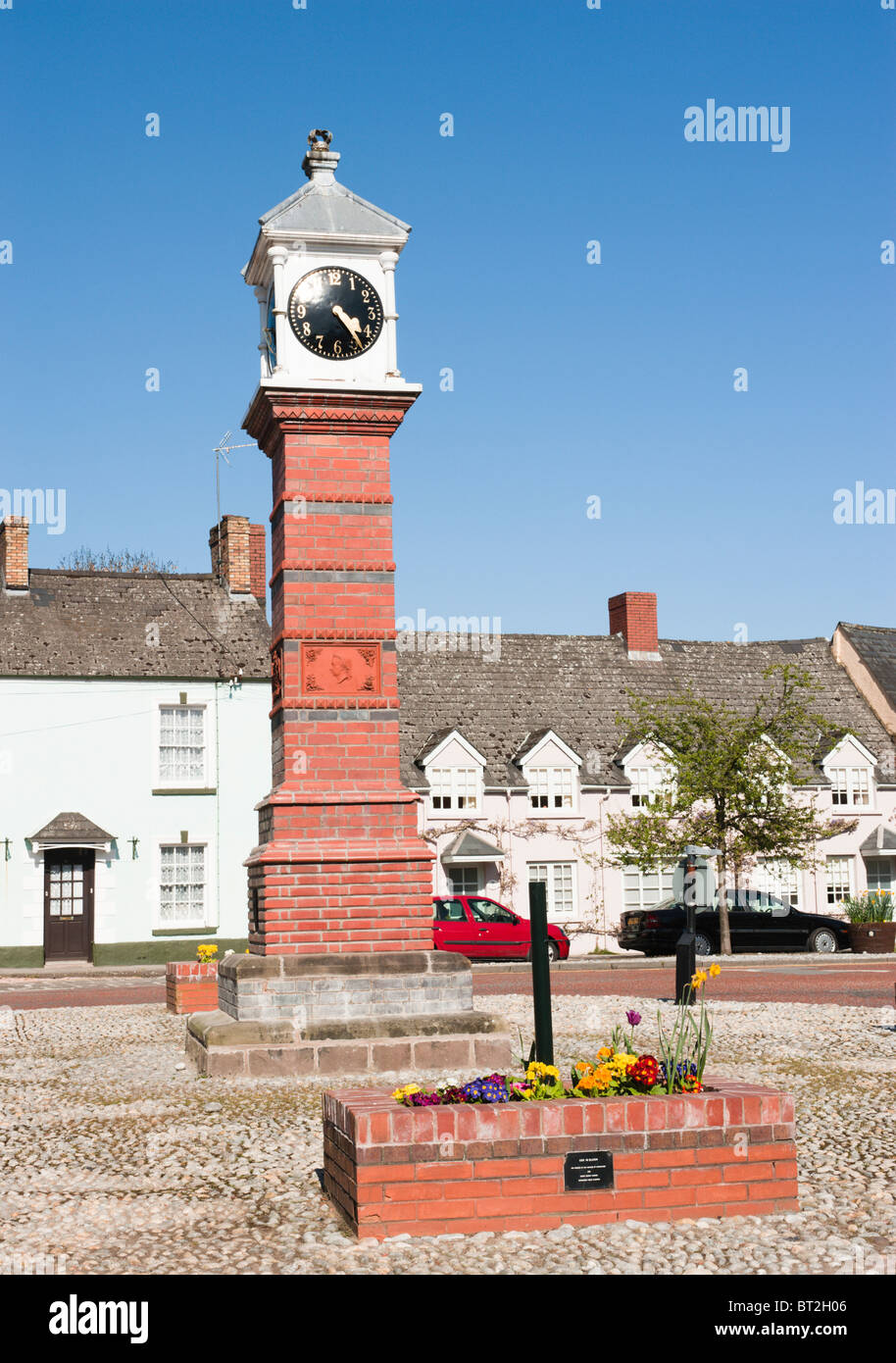 Clock tower in Twyn Square in Usk Stock Photo - Alamy