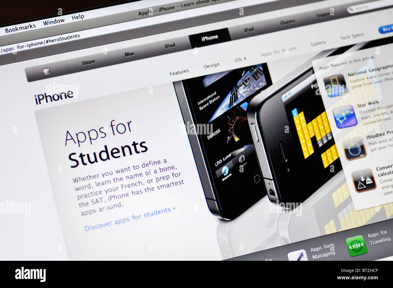 Apple store website showing iPhone applications for students Stock ...