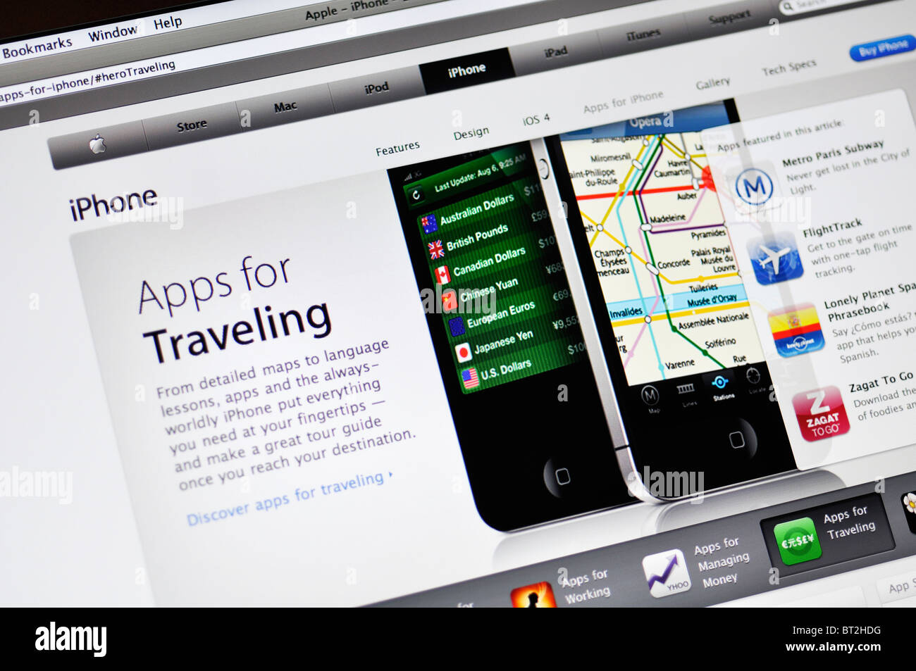 Apple store website showing iPhone applications for traveling Stock ...