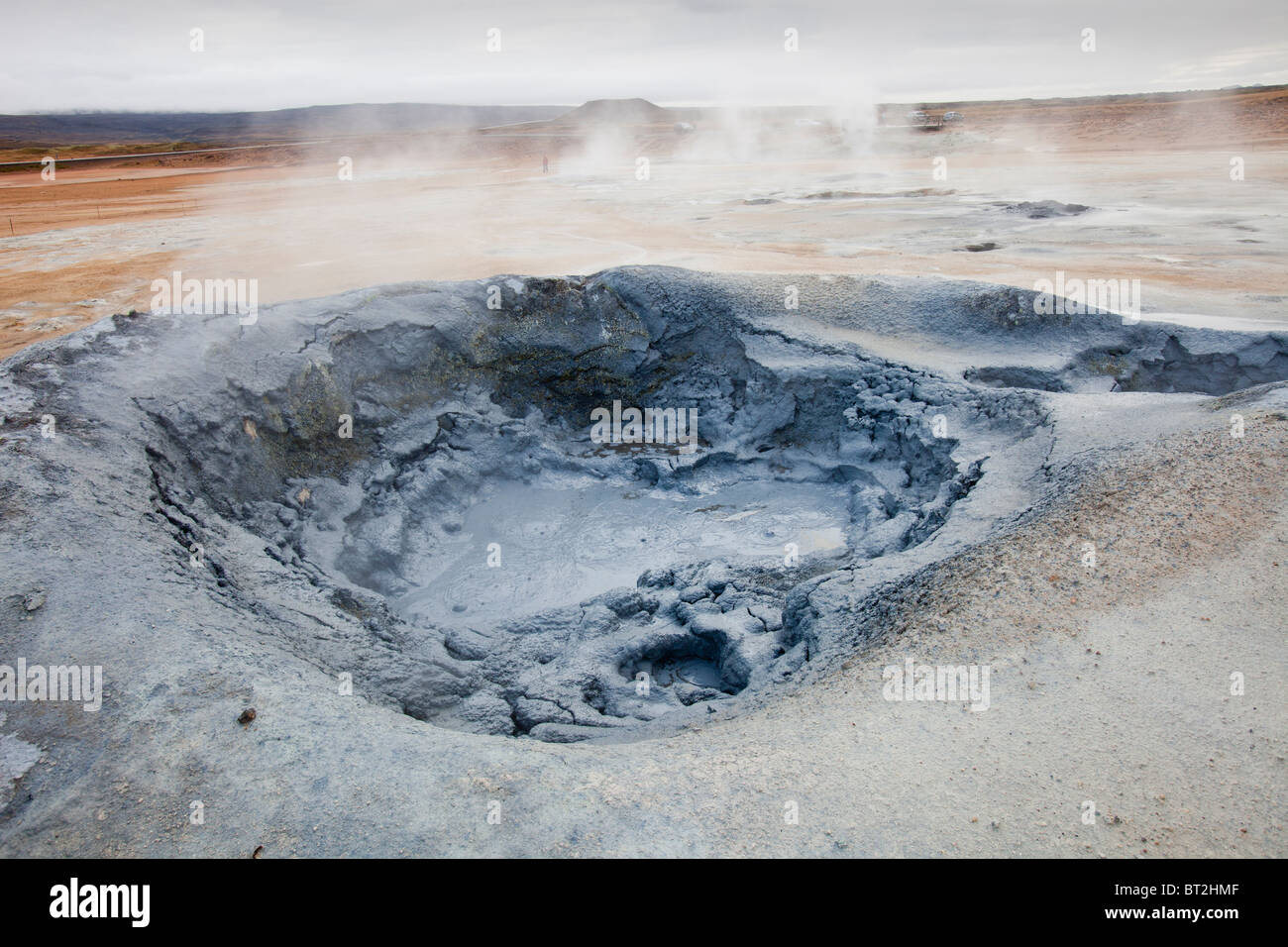 Bubbling mud pools in the geothermal area of Hverir near Myvatn ...