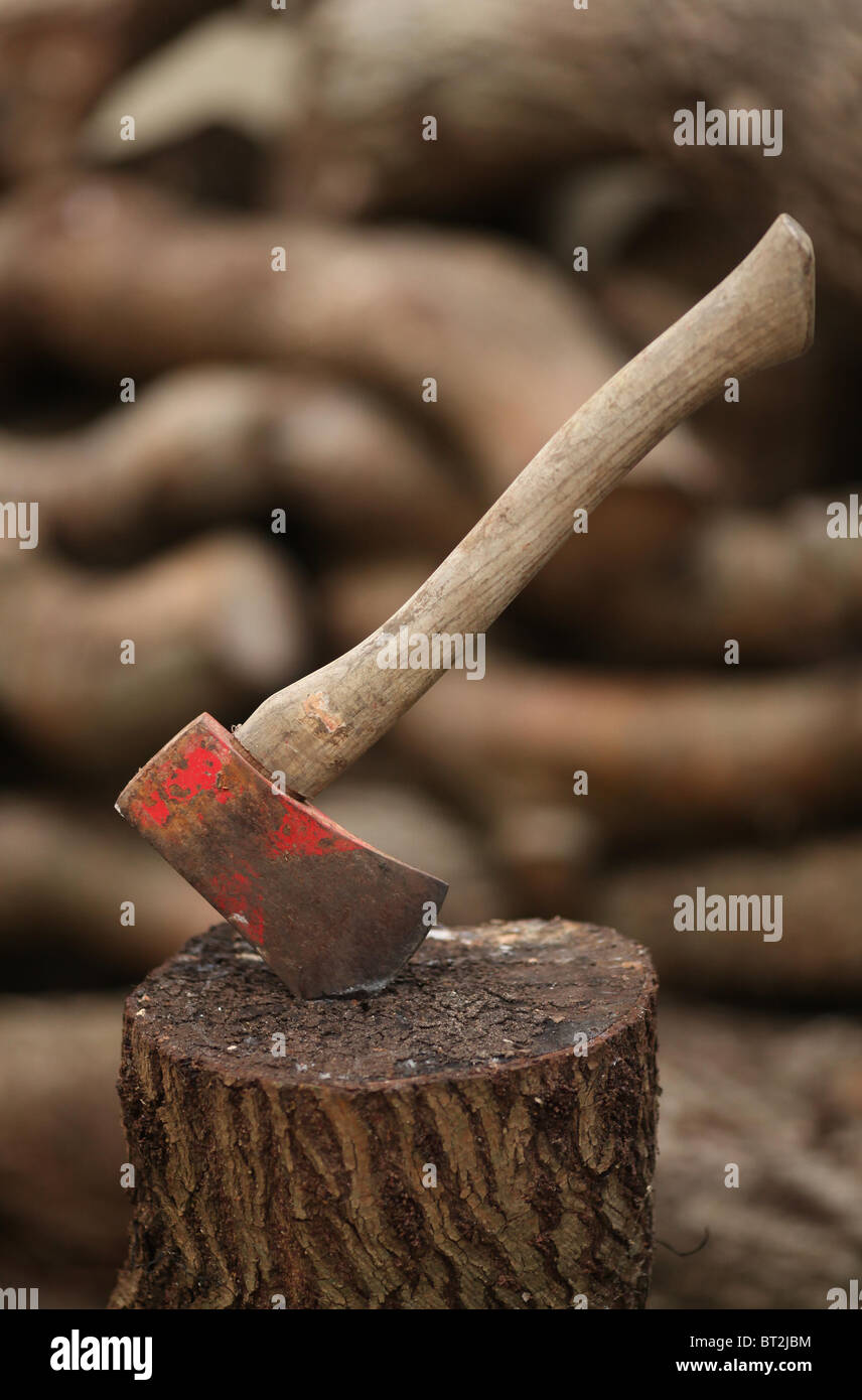 An Axe in a tree stump Stock Photo - Alamy