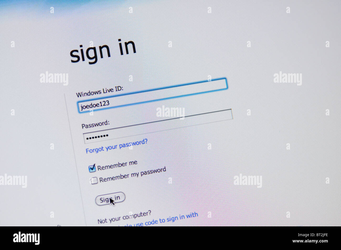 Sign In / Log in page Stock Photo - Alamy