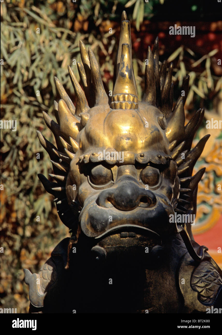 Chinese statue with golden highlight at the imperator palace of Peking ...