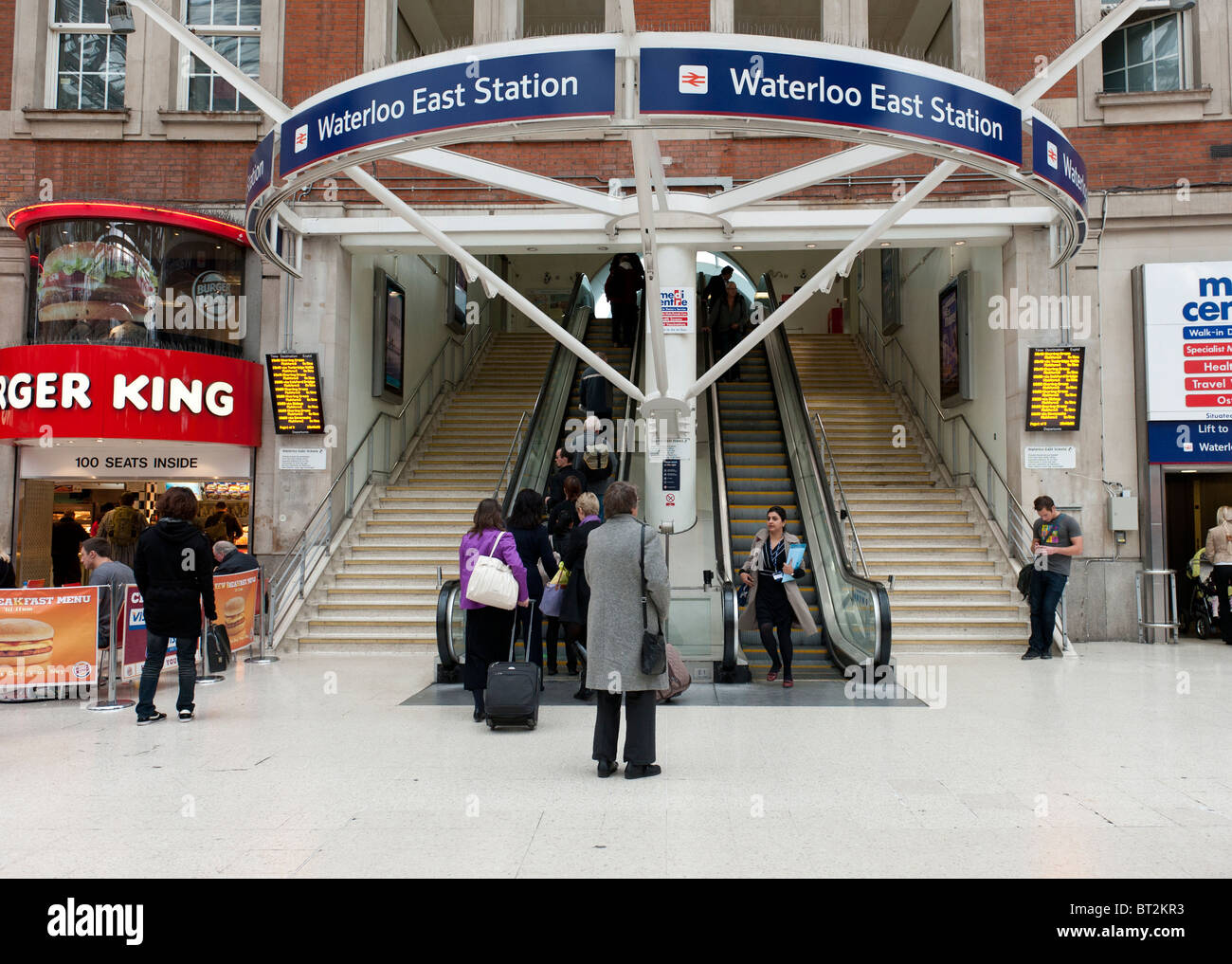 Escalator and stairs leading from the main Waterloo station to Waterloo ...
