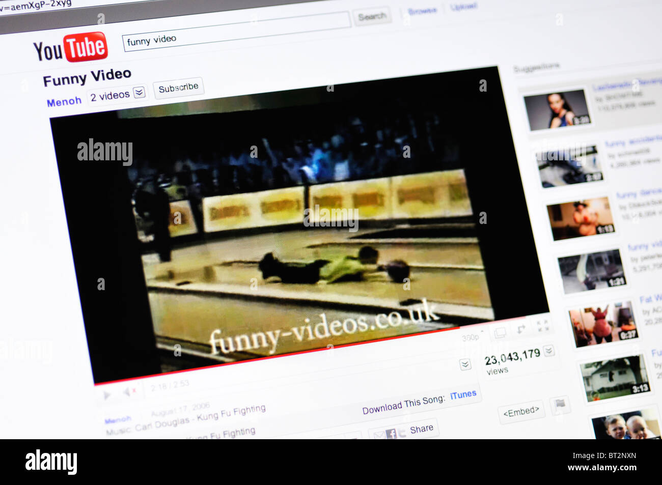YouTube website showing funny scene of man falling while bowling Stock ...