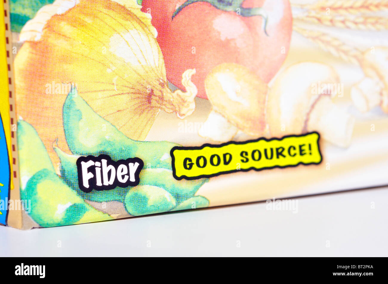 Source of fiber sign on packaged food Stock Photo - Alamy