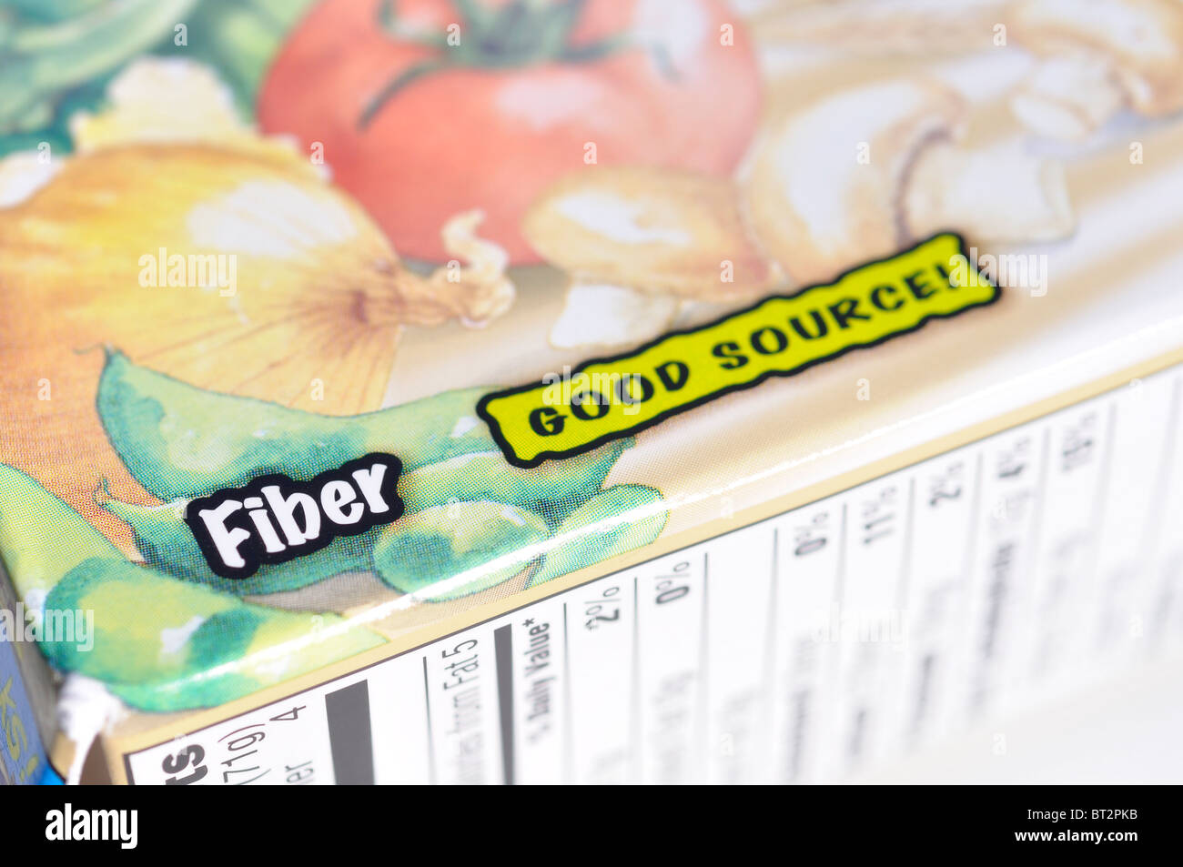 Source of fiber sign on packaged food Stock Photo - Alamy