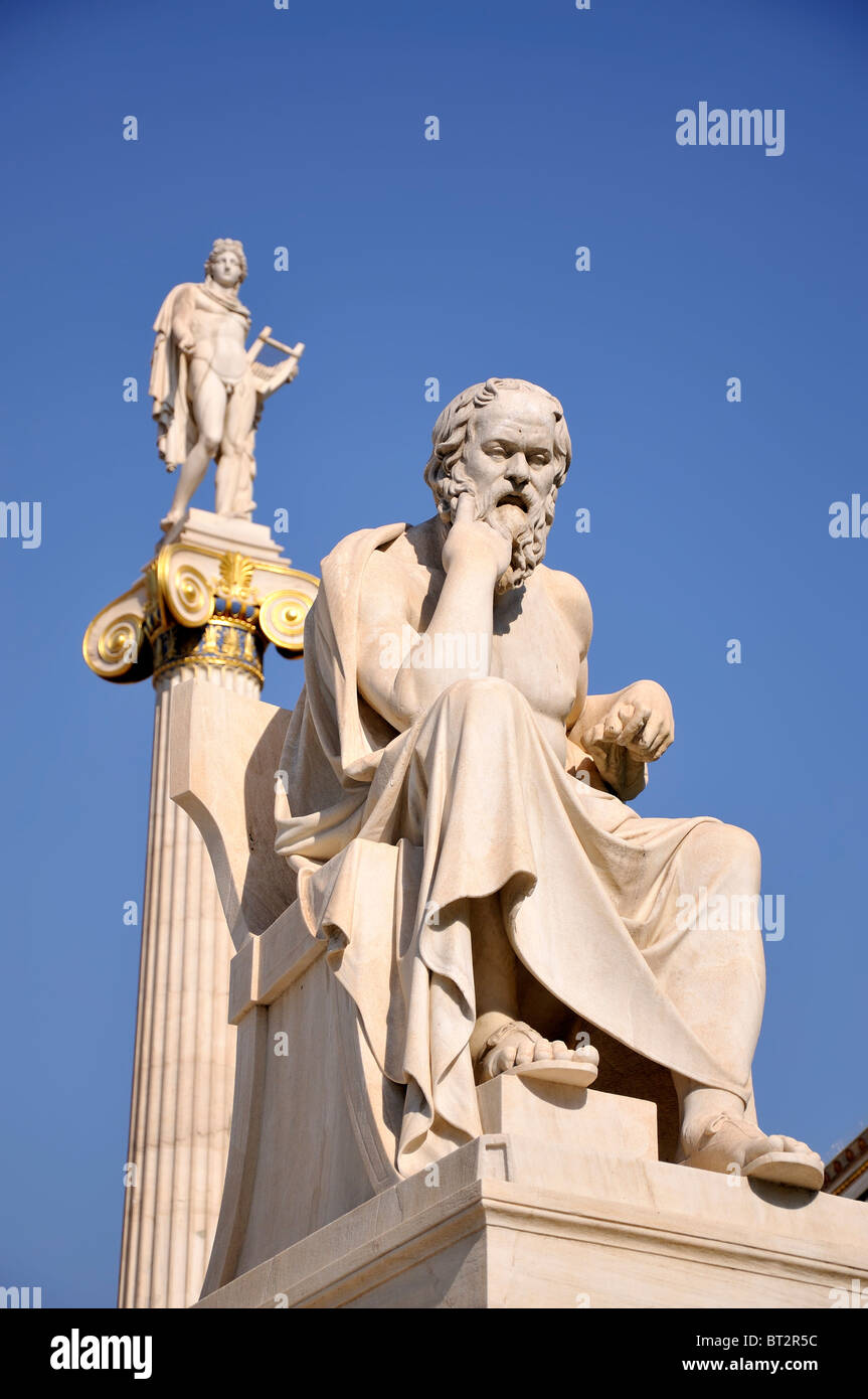 Statues of Socrates and Apollon outside Athens Academy, Panepistimiou ...