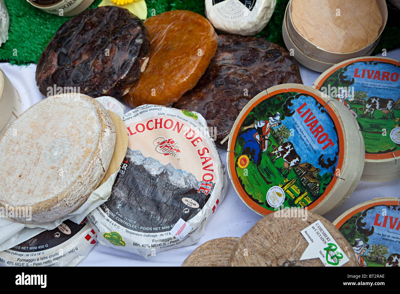 French cheese display with figs in background Stock Photo - Alamy