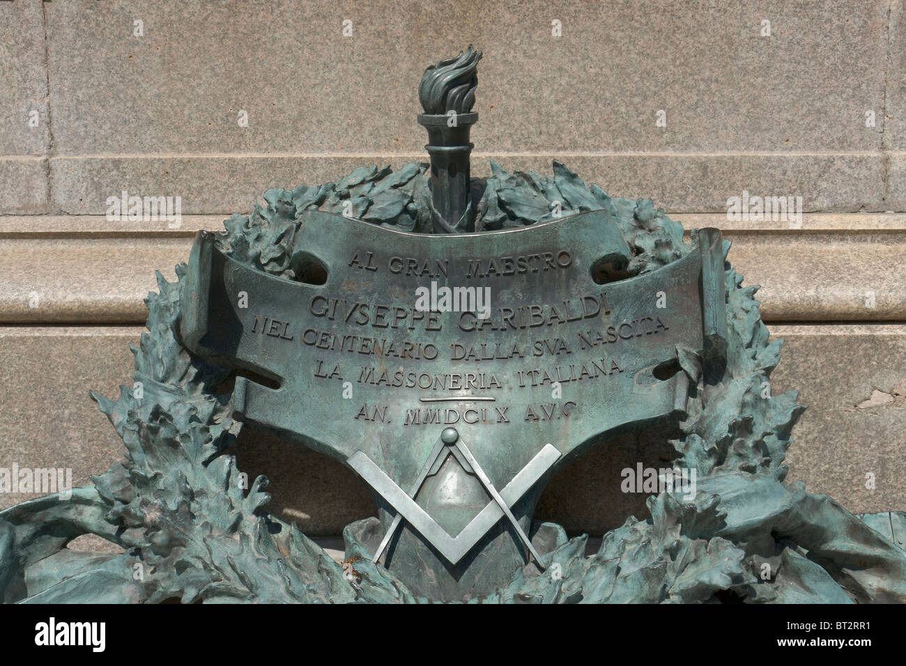 Bronze tablet honouring Giuseppe Garibaldi, with masonic symbols and ...