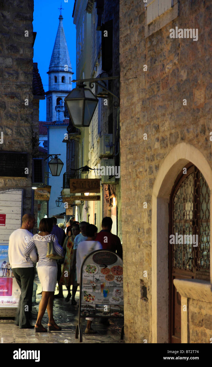 Montenegro, Budva, Old Town, street scene at night Stock Photo - Alamy