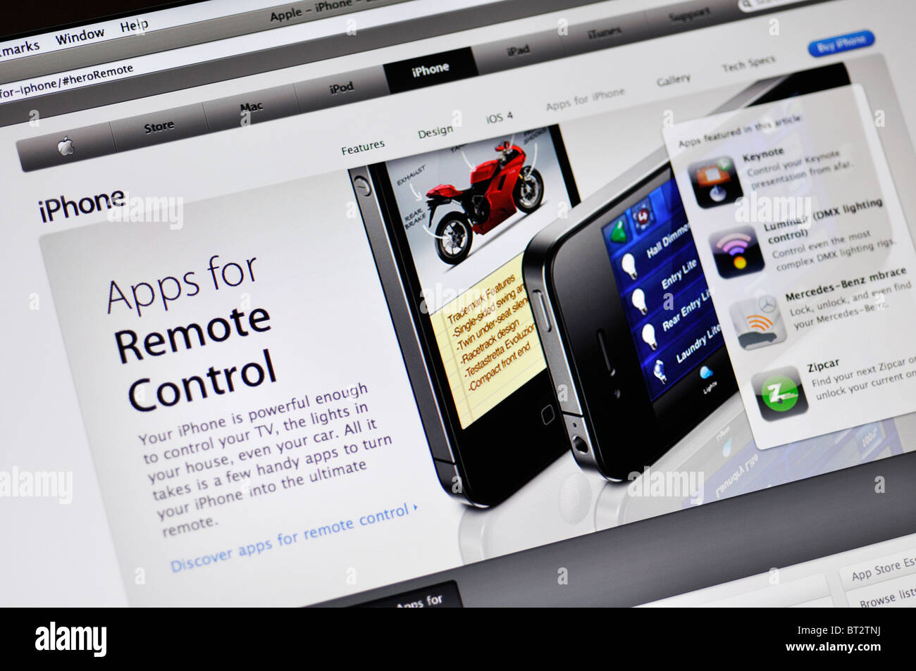 Apple store website showing iPhone applications for remote control ...