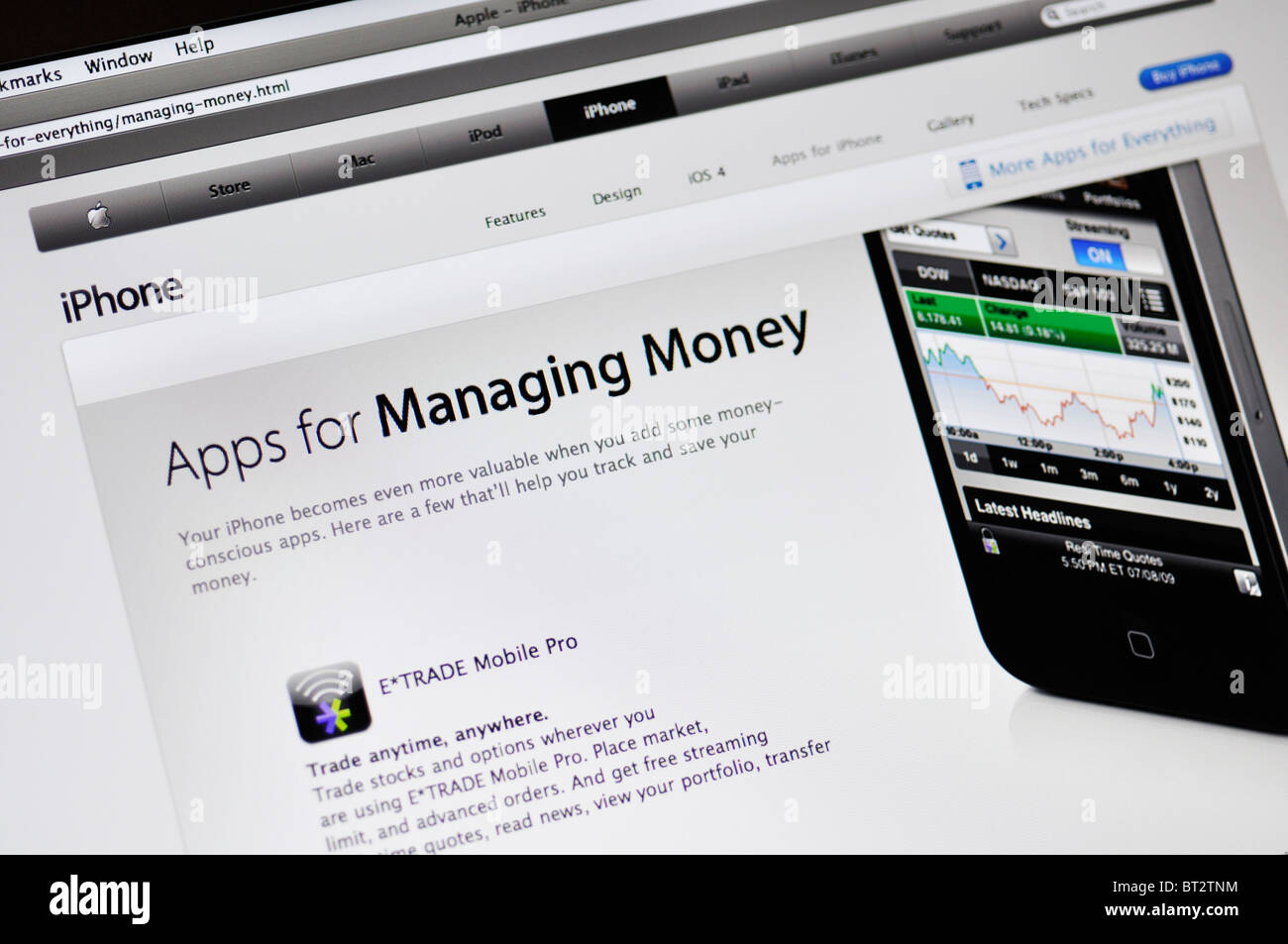 Apple store website showing iPhone applications for managing money ...