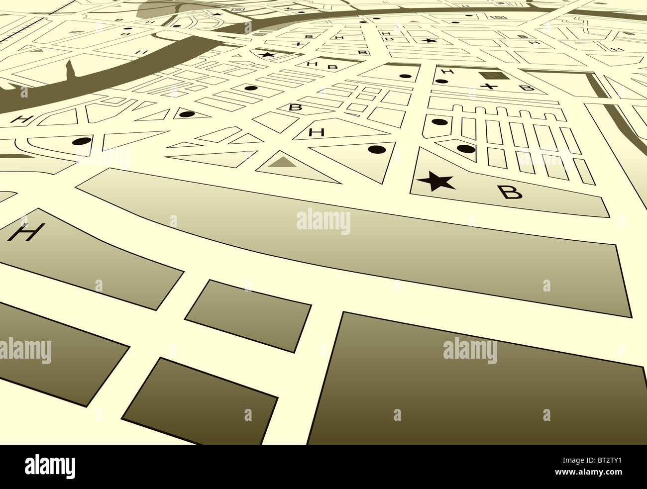 Illustrated angled street-map of a generic city with no names Stock ...
