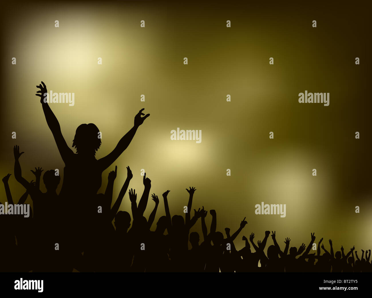 Illustrated silhouette of a crowd of cheering people at night Stock ...