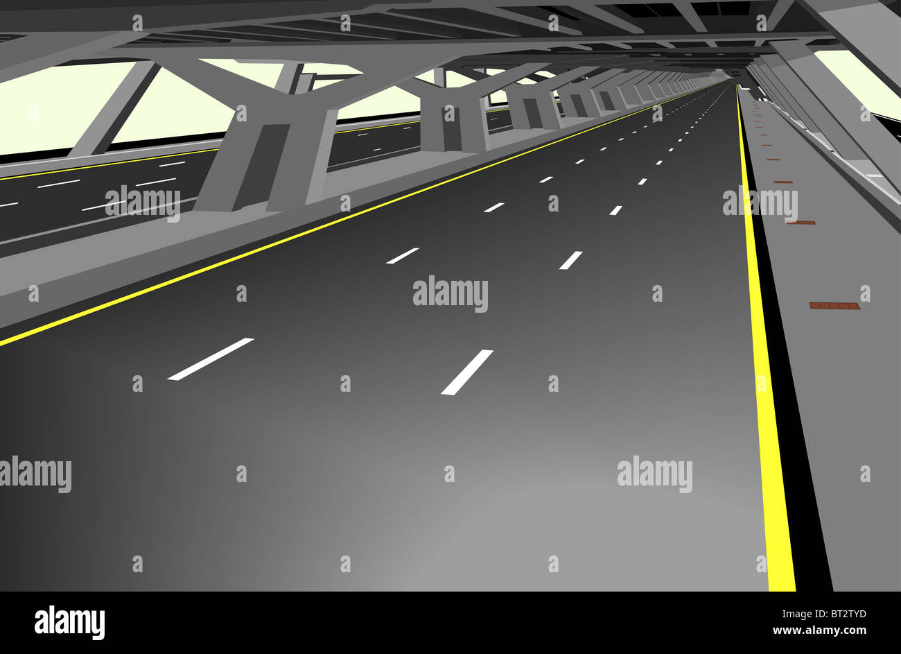 Illustration of an empty highway and concrete structure Stock Photo - Alamy