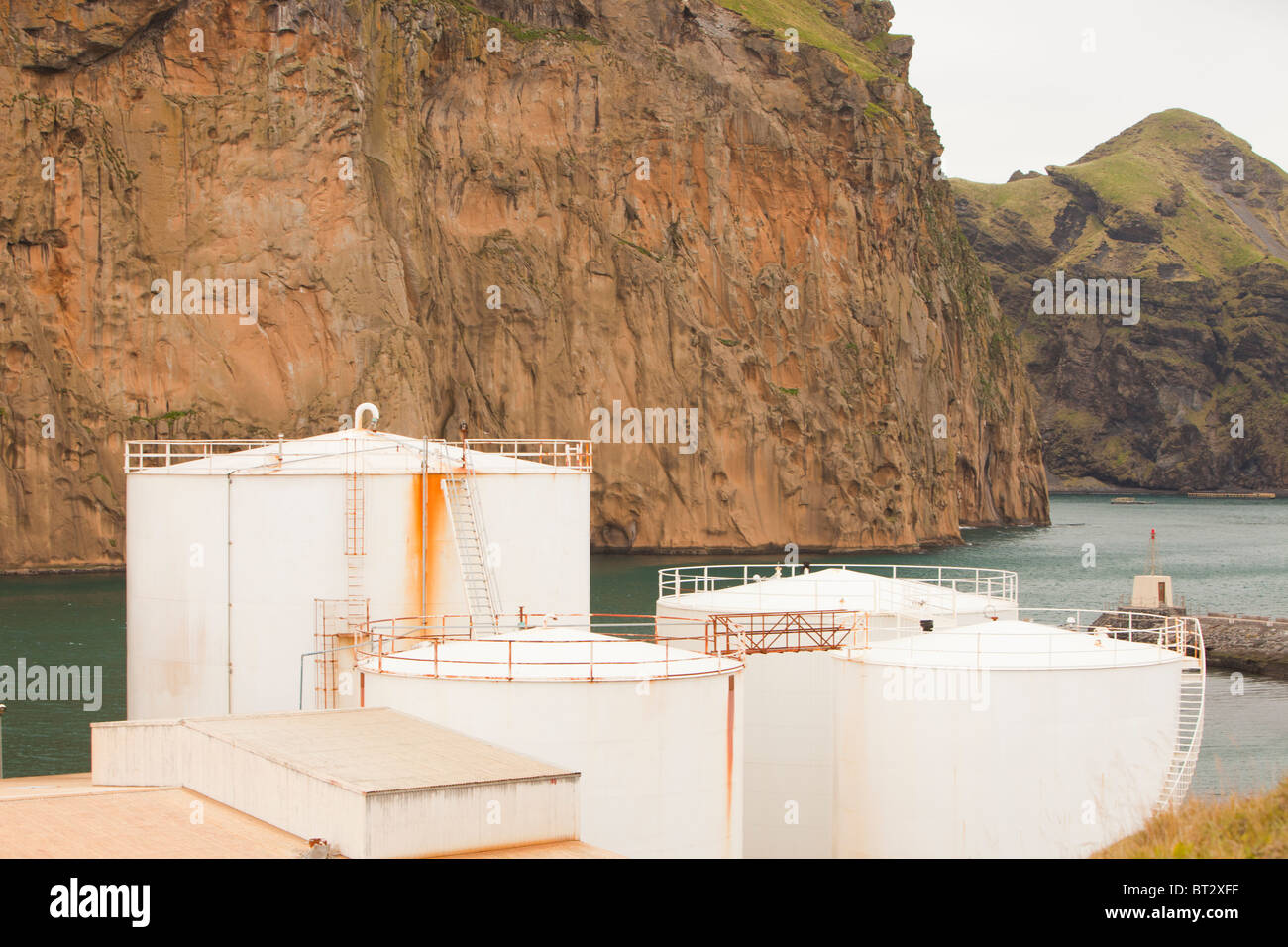 Oil tanks in Heimaey town which nearly destroyed the town, Westman ...