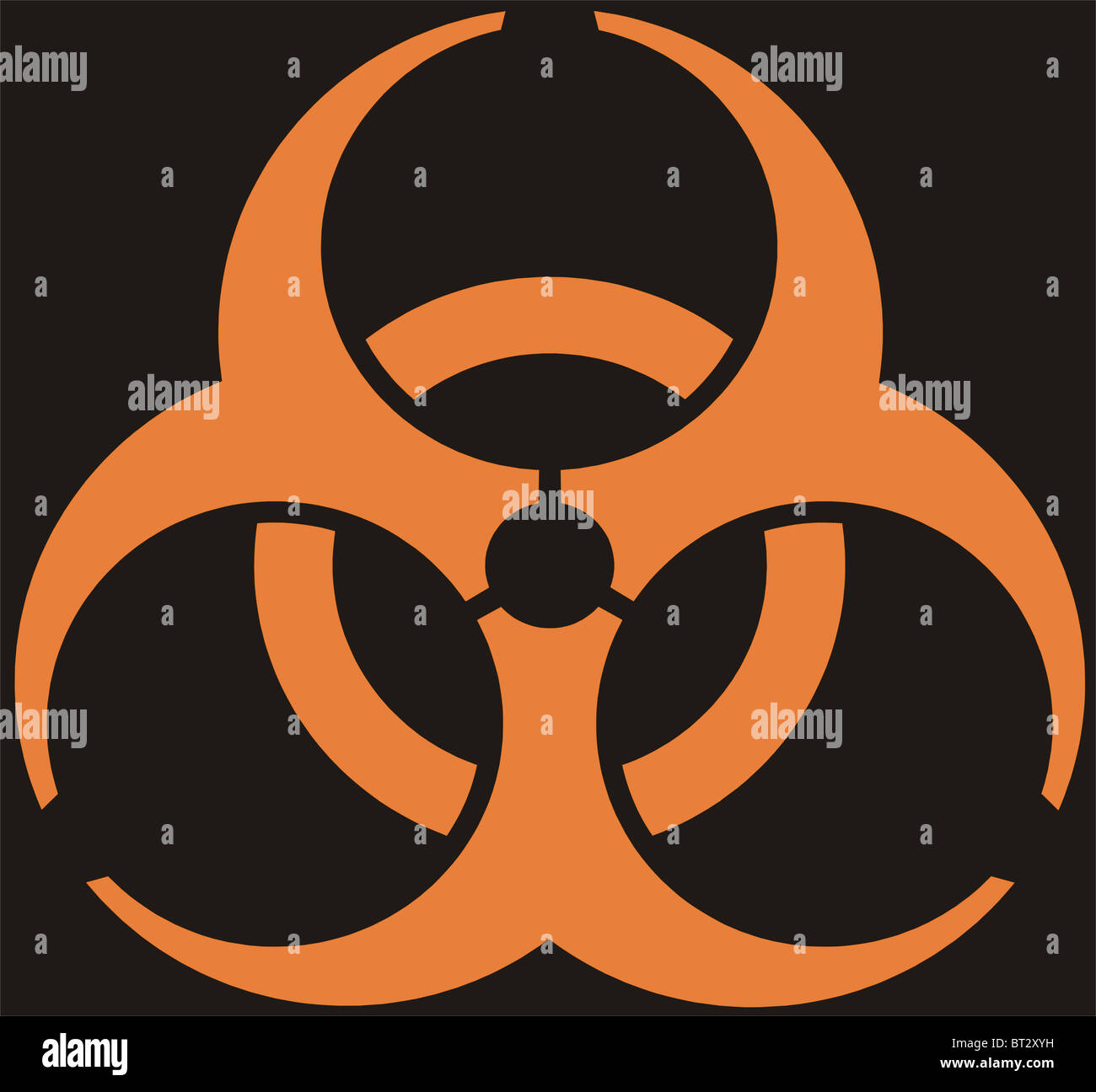 Biohazard - an orange emblem on a black background Stock Photo - Alamy