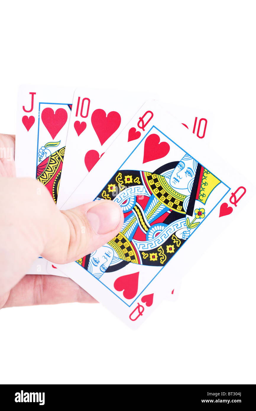 human hand with playing cards isolated on a white background Stock ...