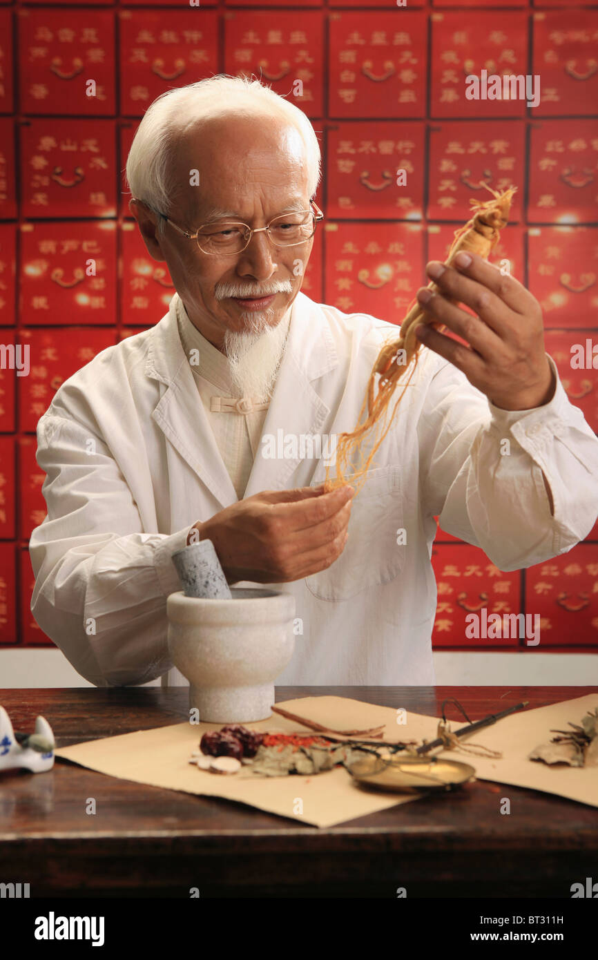Male doctor holding ginseng Stock Photo - Alamy