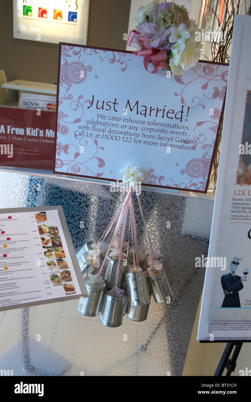 just married tag in wedding shop Singapore Stock Photo - Alamy