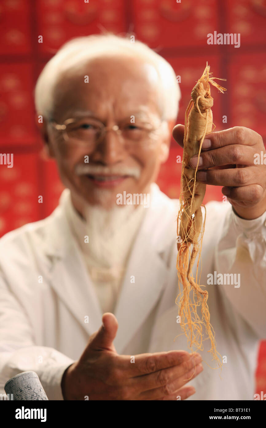 Male doctor holding ginseng Stock Photo - Alamy