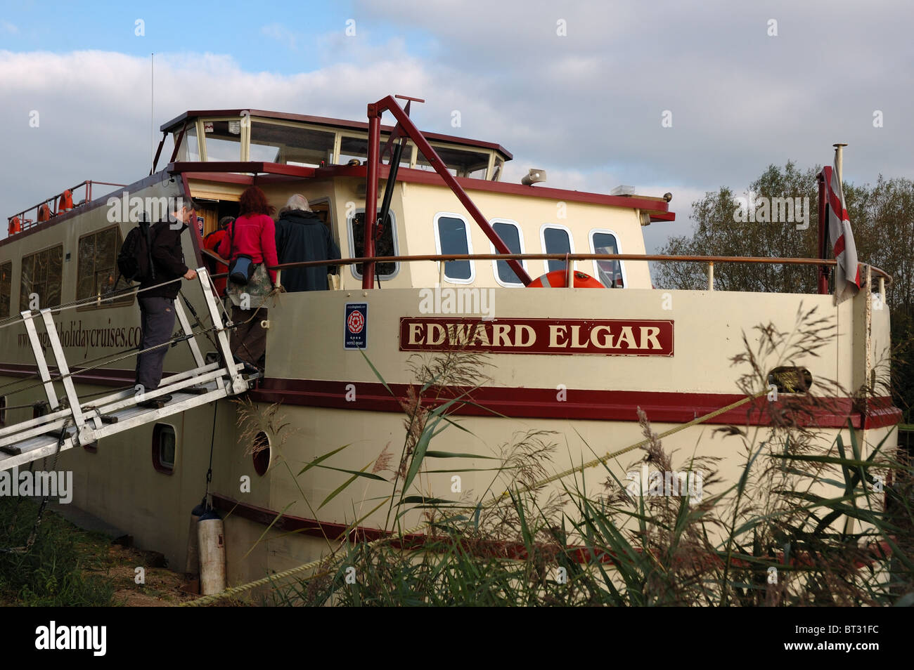 River cruiser MV Edward Elgar moored on the Gloucester Sharpness canal ...