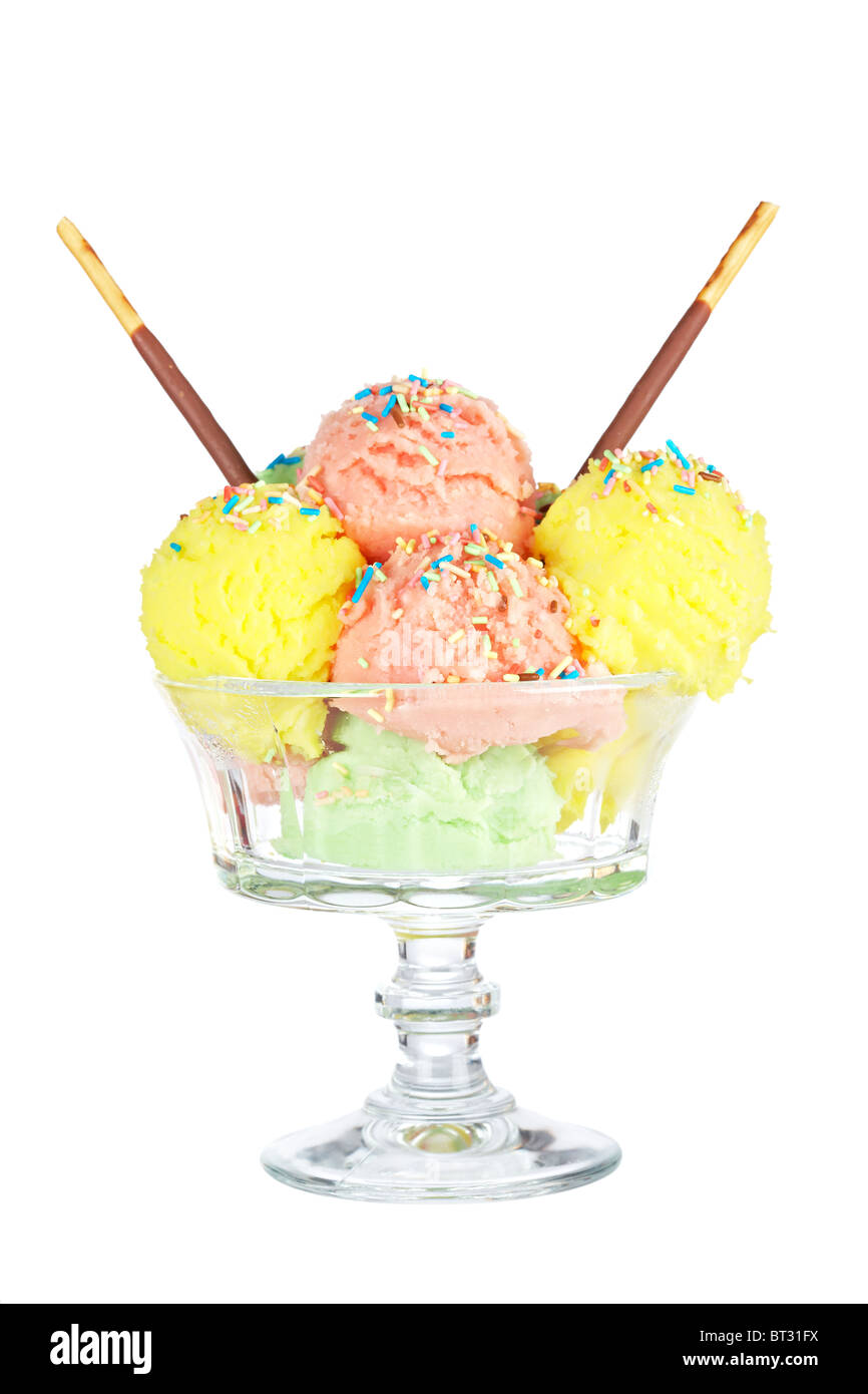 Delicious multi flavor ice cream glass isolated on white background ...