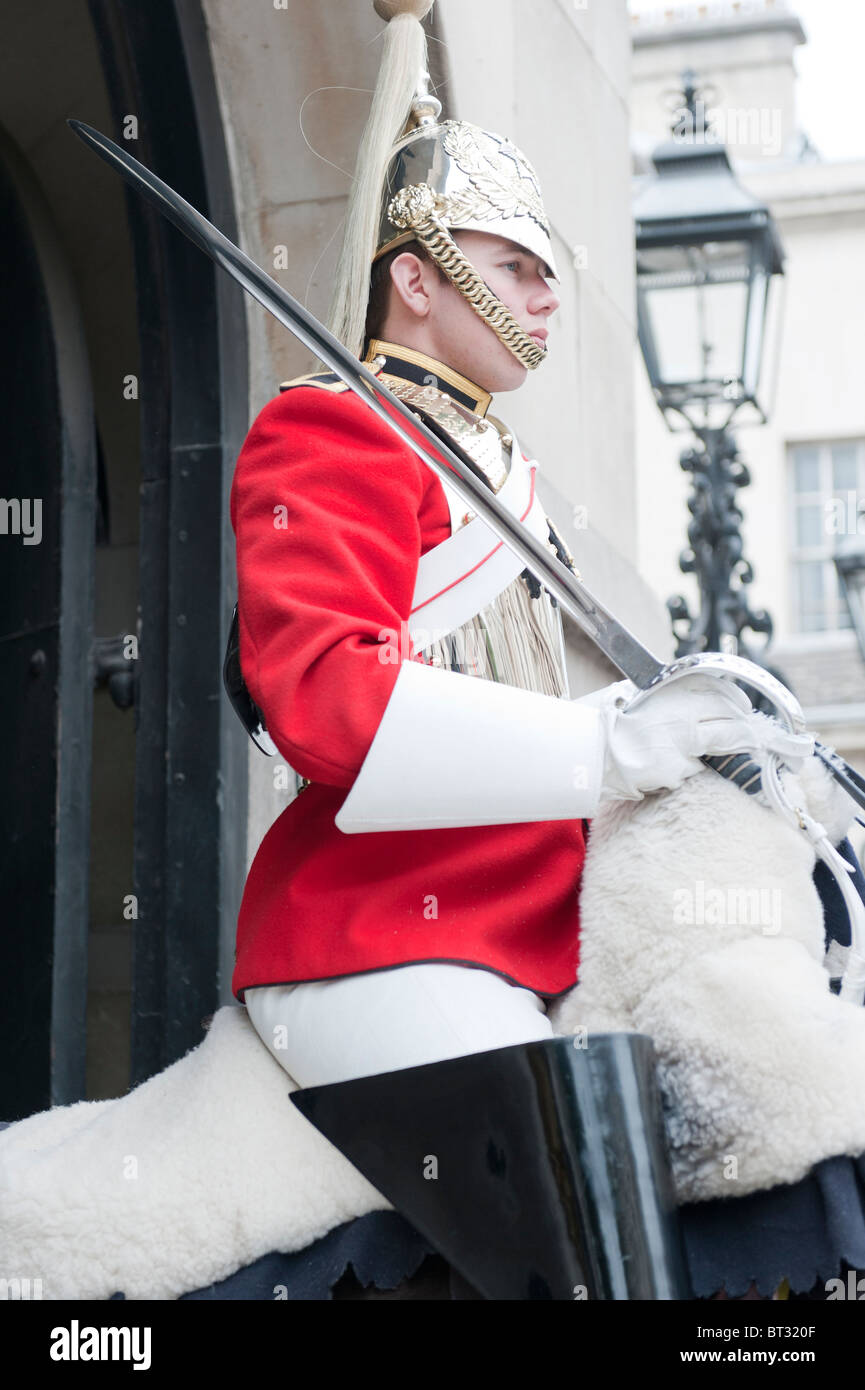 Household Cavalry guardsman on duty at the Whitehall entrance to ...