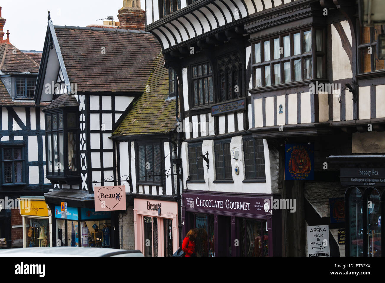 Henry Tudor House and half timbered buildings in Wyle Cop, Shrewsbury ...