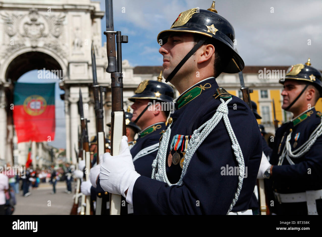 Members of Portugal's Republican Guard parade in ceremonial uniform ...