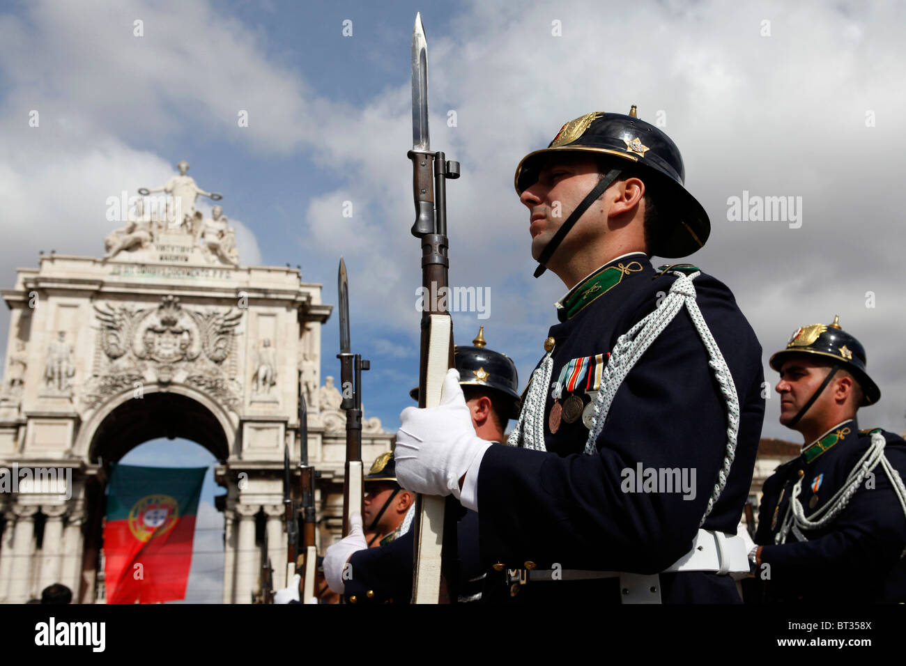 Members of Portugal's Republican Guard parade in ceremonial uniform ...