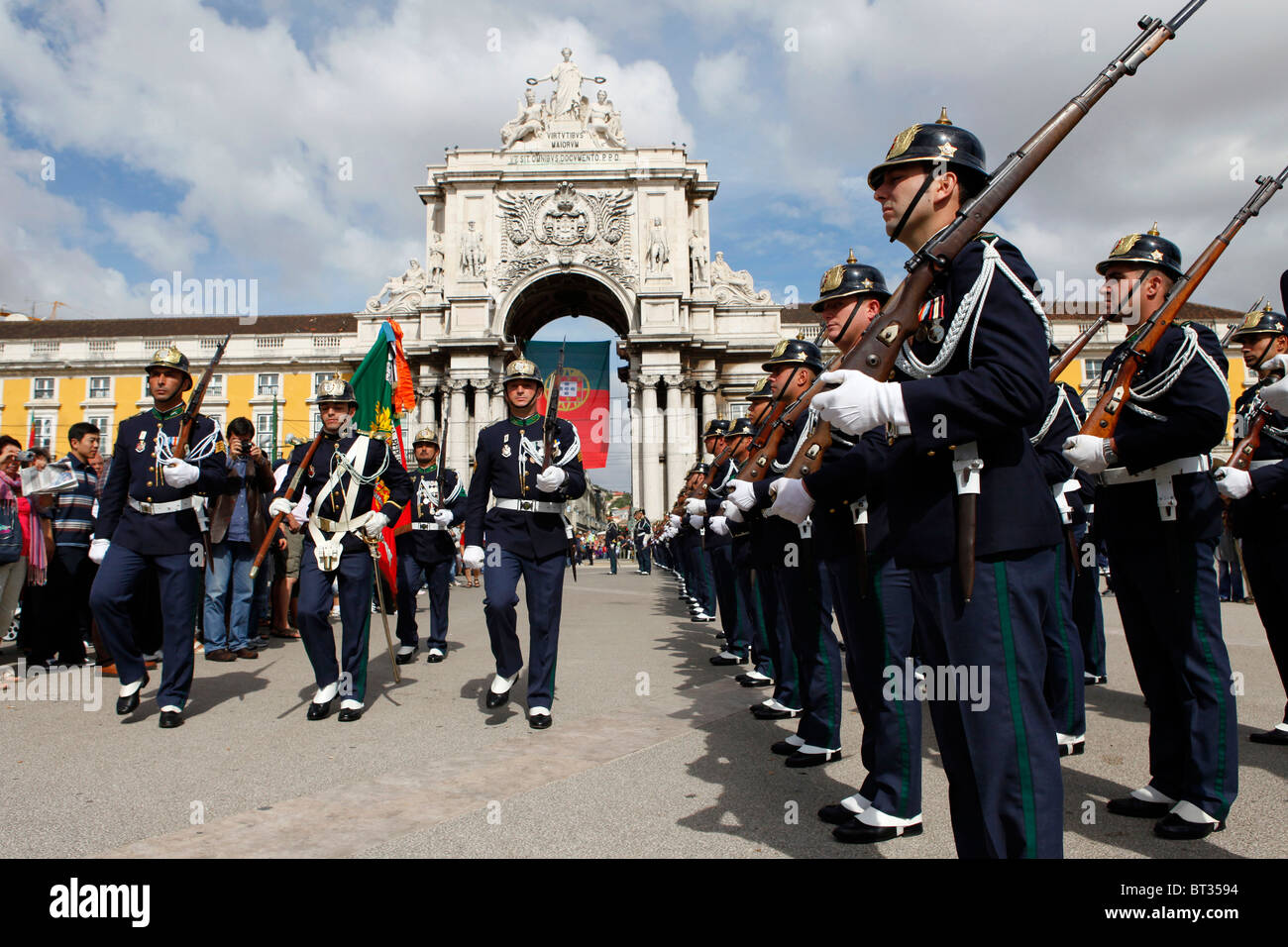 Members of Portugal's Republican Guard parade in ceremonial uniform ...