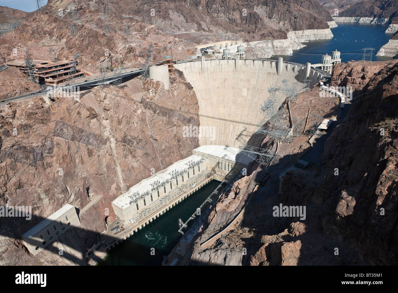 View of Historic Hoover Dam from the newly opened Bypass Highway Bridge ...