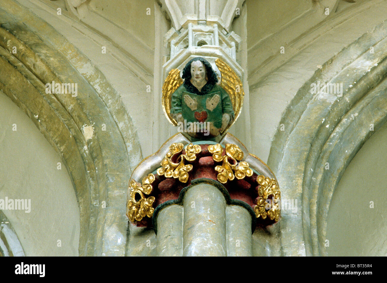 Christchurch Priory, angel corbel in Choir English medieval stone ...