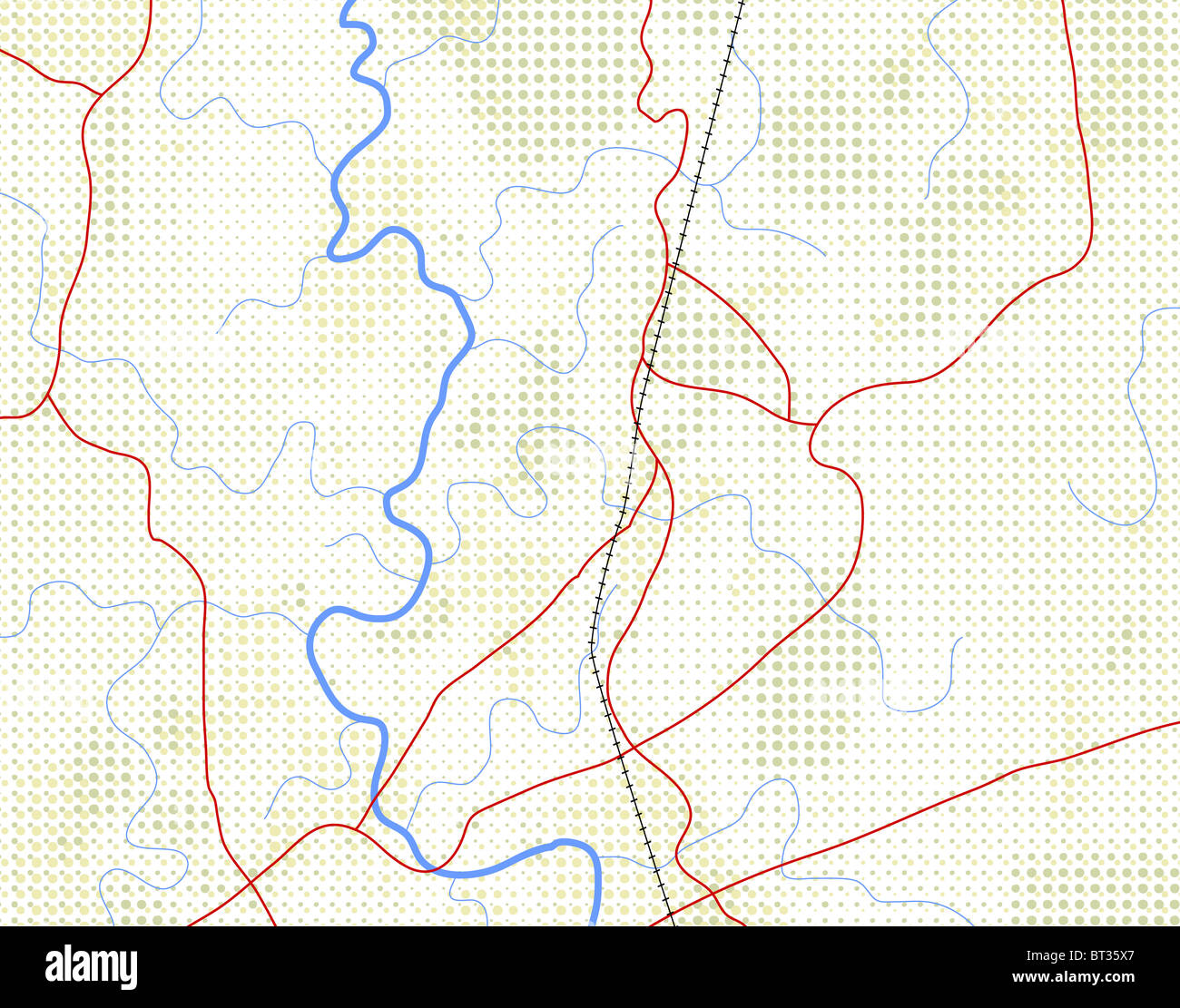 Illustration of a generic road-map without names in halftone pattern ...