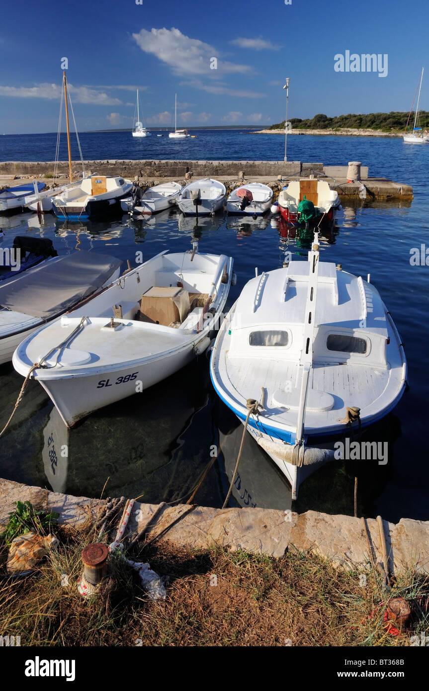 Small port with moored fishing boats, Silba Island, Croatia Stock Photo ...